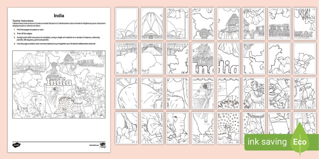 Map of India Collaborative Art,India colouring - Twinkl