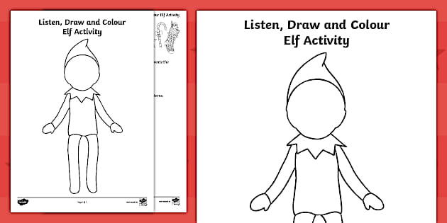 Listen, Draw and Colour Christmas Elf Activity - Twinkl