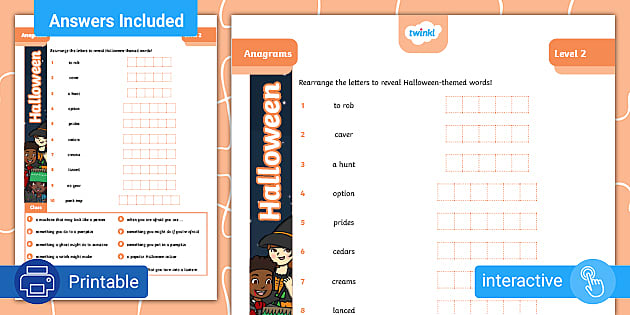 Halloween Anagrams - Level 2 - Twinkl - Kids Puzzles