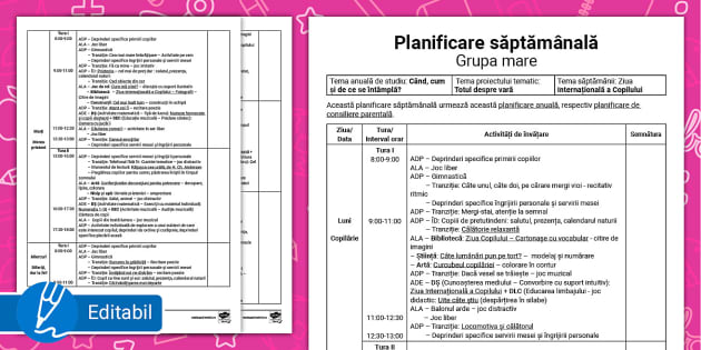 Ziua Copilului – Planificare săptămânală grupa mare