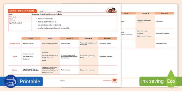 Grade 1 Phonics: Term 2: -in: Planning - Twinkl