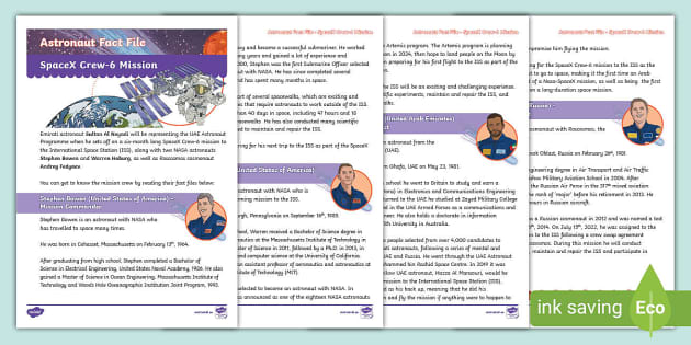 Astronaut Fact File - SpaceX Crew-6 Mission (teacher made)