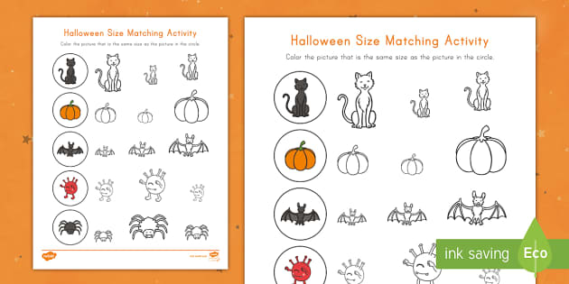 Halloween Size Matching Worksheet | Matching Activity