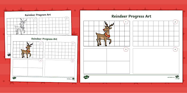 Reindeer Art Progress Template (teacher made) - Twinkl