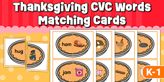 Thanksgiving CVC Words Matching Cards for K-1st Grade