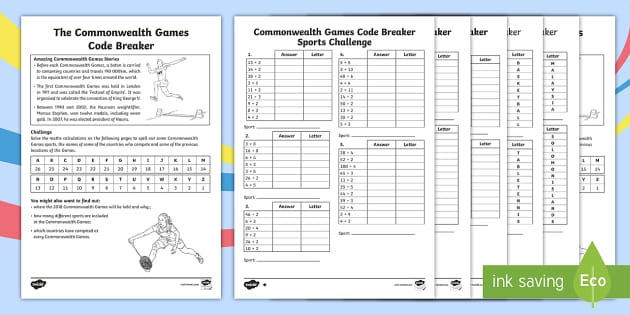 LKS2 The Commonwealth Games Code Breaker Worksheet