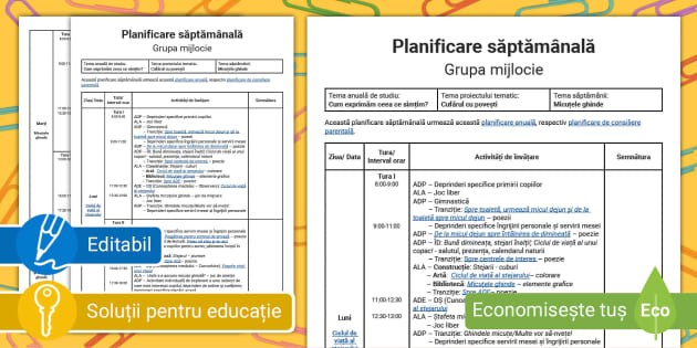 FREE! - Micuțele ghinde – Planificare săptămânală grupa mijlocie