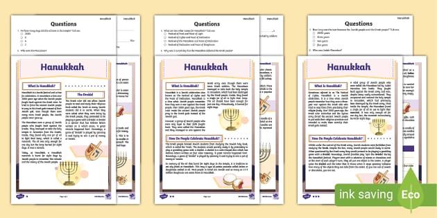 LKDS2 Hanukkah Reading Comprehension (Teacher-Made) - Twinkl