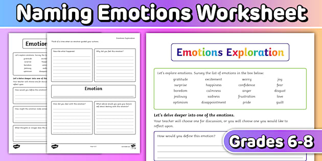 Emotions Exploration Social Emotional Learning Worksheet 6-8