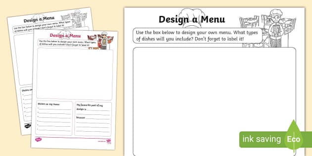 Design a Menu Worksheet (Teacher-Made) - Twinkl