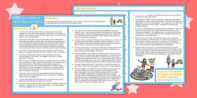 EYFS First Week of Term Ideas for NQTs