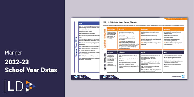 2022-23 School Year Dates Planner - SLT - Twinkl