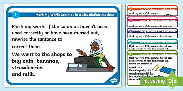 Mark My Work: Commas in a List Blether Stations - Twinkl Mark My Work: Commas in a List Blether Stations - Twinkl
