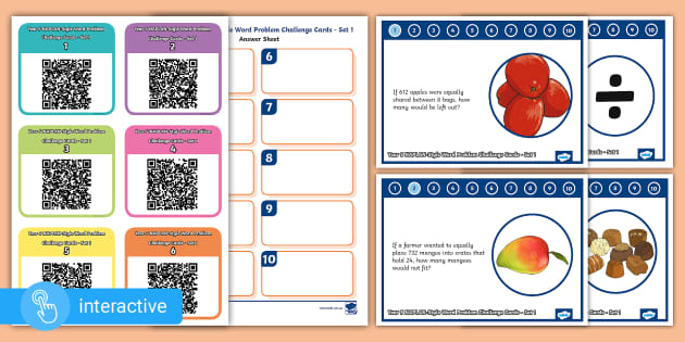 Year 5 NAPLAN-Style Word Problem Cards with QR Codes - Set 1