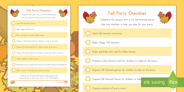 Fall Party Checklist (teacher made) - Twinkl