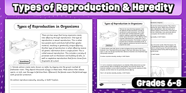 Types of Reproduction in Organisms Heredity Worksheet 6-8