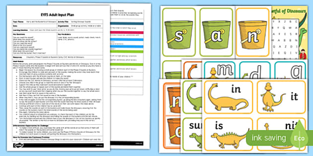EYFS Sorting Dinosaur Sounds Adult Input Plan and Resource Pack