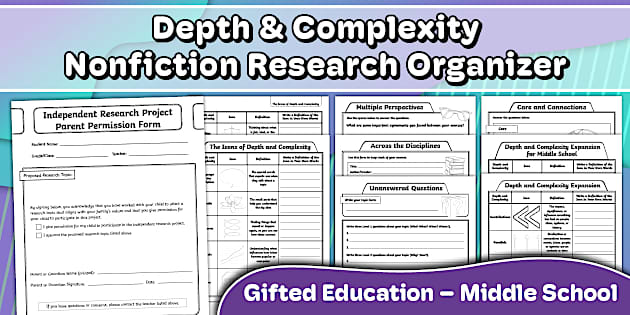 Depth and Complexity Nonfiction Research Organizer for Gifted Education ...
