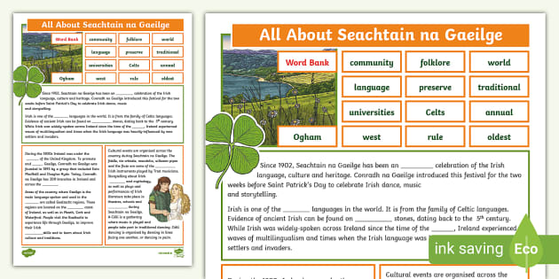 All About Seachtain na Gaeilge Cloze Procedure - Twinkl