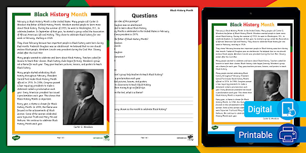Third Grade Black History Month Reading Comprehension Activity