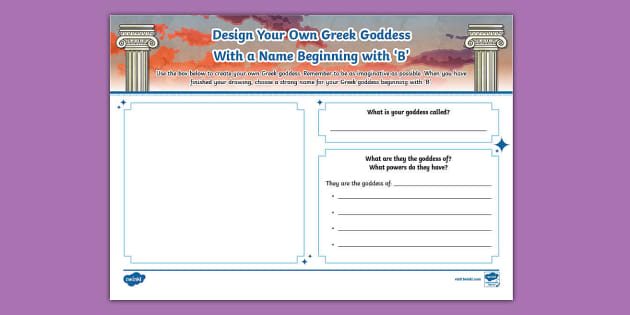 Design a Greek Goddess Beginning with B Worksheet - Twinkl