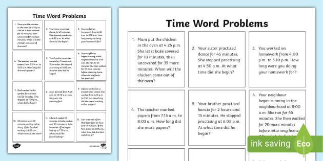 Time Word Problems | Math Task Cards