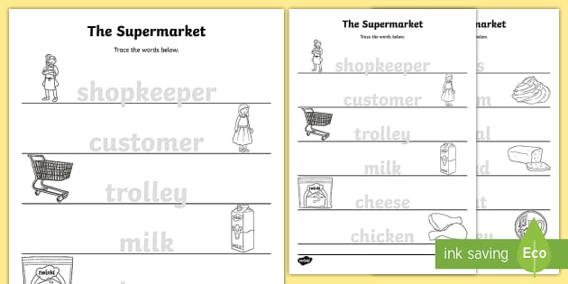 The Supermarket Aistear Trace The Words Worksheet Twinkl