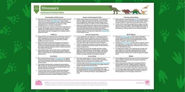 EYFS Dinosaur Continuous Provision Planning Ideas (Ages 0-2)