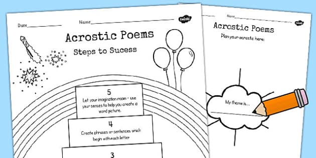 Recognise Some Different Forms Poetry Acrostics Planning Sheet