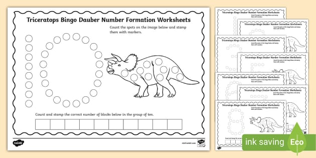Triceratops Bingo Dauber Worksheets| Number Formation Sheets