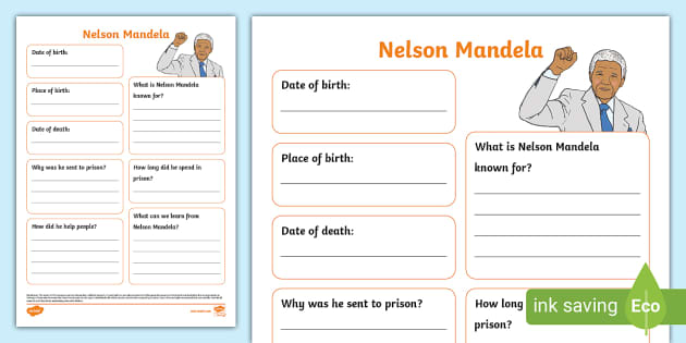 Nelson Mandela Fact File Template, Nelson Mandela - Twinkl