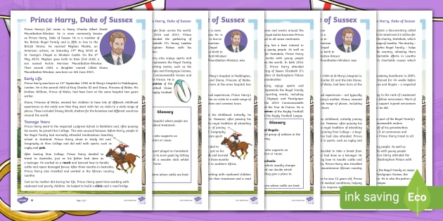 UKS2 Prince Harry Differentiated Reading Comprehension Activity
