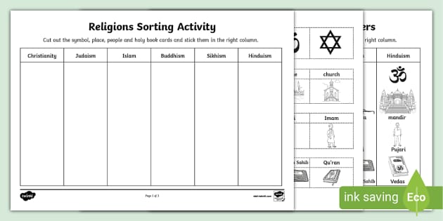 Religions Sorting Activity (teacher made)