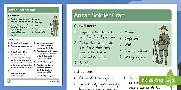 Anzac Craft Ideas | Craft Soldier & Writing Sheet | Twinkl