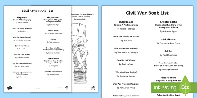 Civil War Book List (Hecho por educadores) - Twinkl