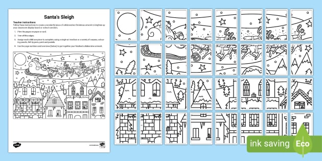 Santa's Sleigh Collaborative Colouring Pages - KS1 - Twinkl