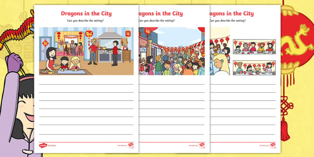 Dragons in the City Setting Description Worksheets - Twinkl