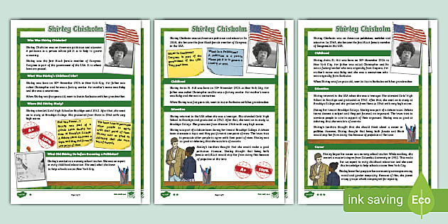 LKS2 Shirley Chisholm Differentiated Reading Comprehension Activity