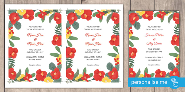 Red Flower Wedding Invitation (teacher made) - Twinkl