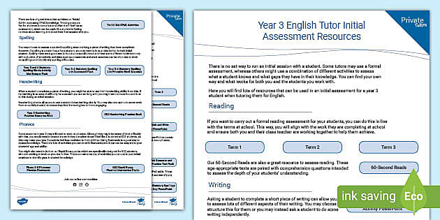 Year 3 English Tutor Initial Assessment Resources - Twinkl