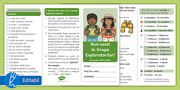 Grupa Exploratorilor – Pliant pentru început de an școlar grupa mare