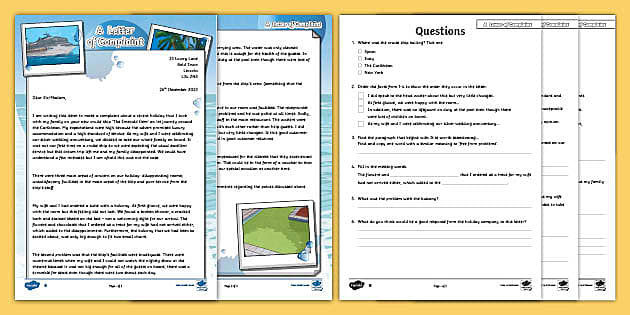 UKS2 Holiday Complaint Letter Differentiated Reading Comprehension Activity