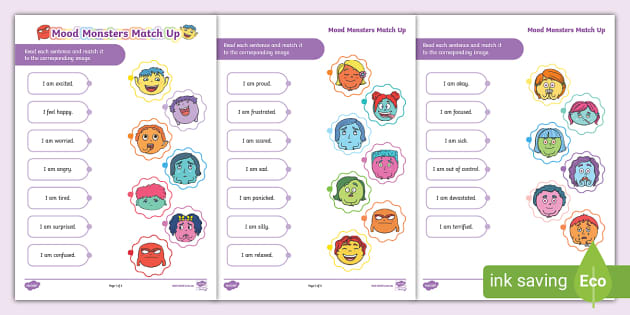 Mood Monsters Match Up (teacher made) - Twinkl