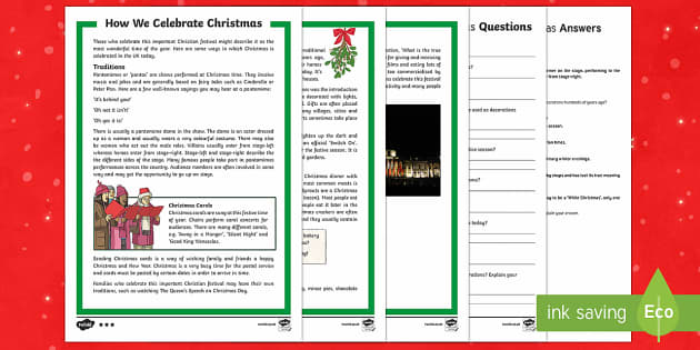 How We Celebrate Christmas in the UK Reading Comprehension Activity