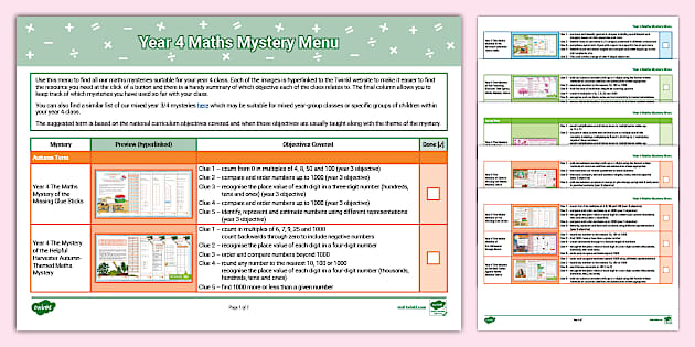 👉 Year 4 Maths Mystery Menu (teacher made) - Twinkl