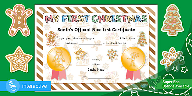 My First Christmas Nice List Certificate – Gingerbread