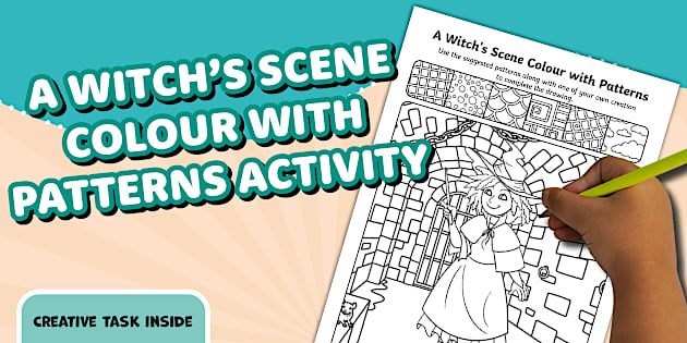 A Witch's Scene Colour with Patterns Activity