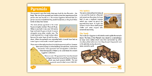 Egypt History for Kids - The Pyramids Information Print Out
