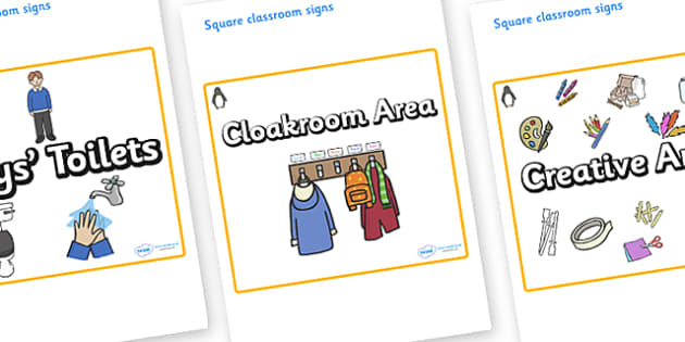 FREE! - Penguin Themed Editable Square Classroom Area Signs (Plain)