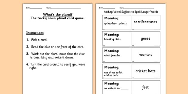 Making Nouns Plural Tricky Exceptions Lesson Teaching Pack